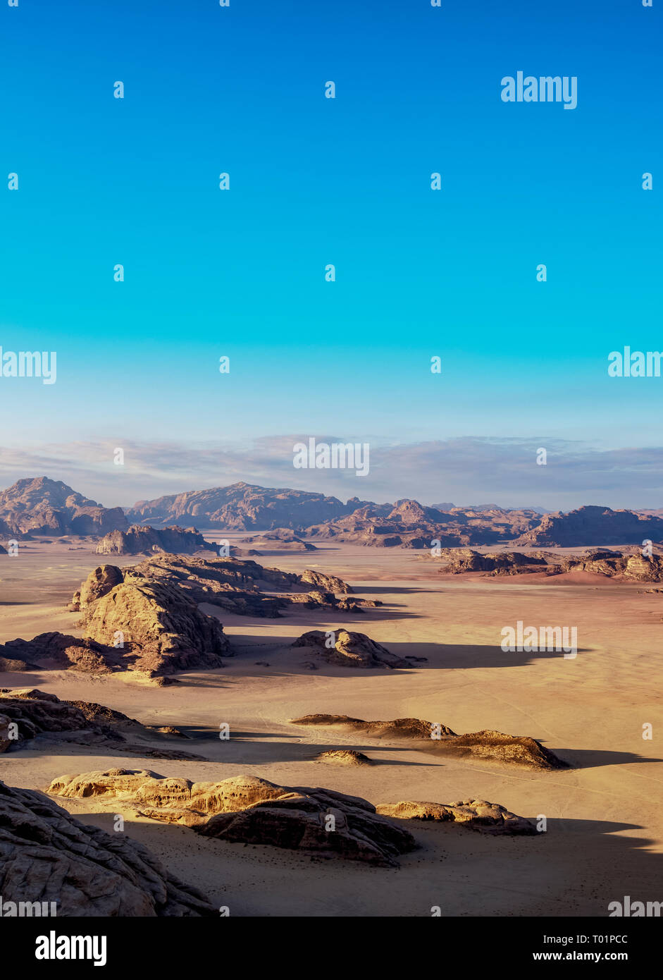 Landscape of Wadi Rum, aerial view from a balloon, Aqaba Governorate ...