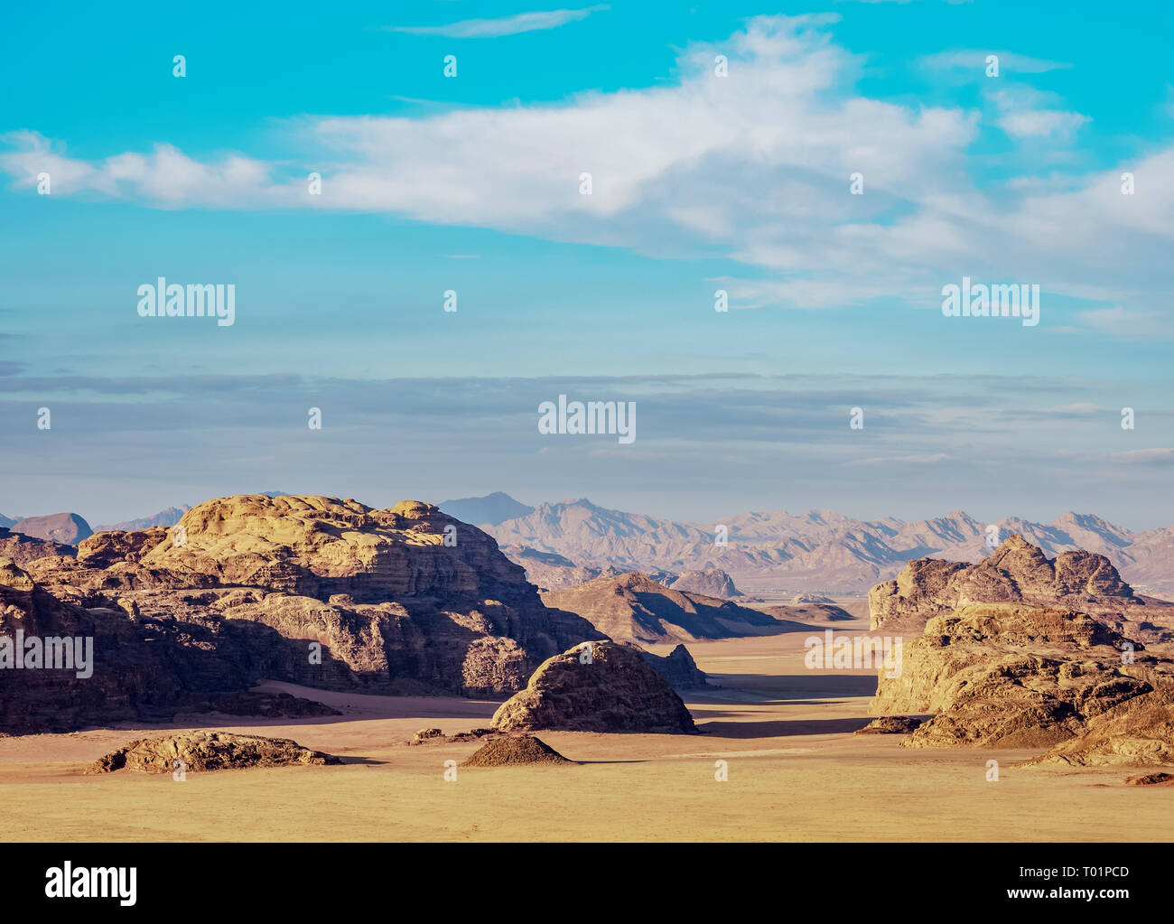 Landscape of Wadi Rum, aerial view from a balloon, Aqaba Governorate ...