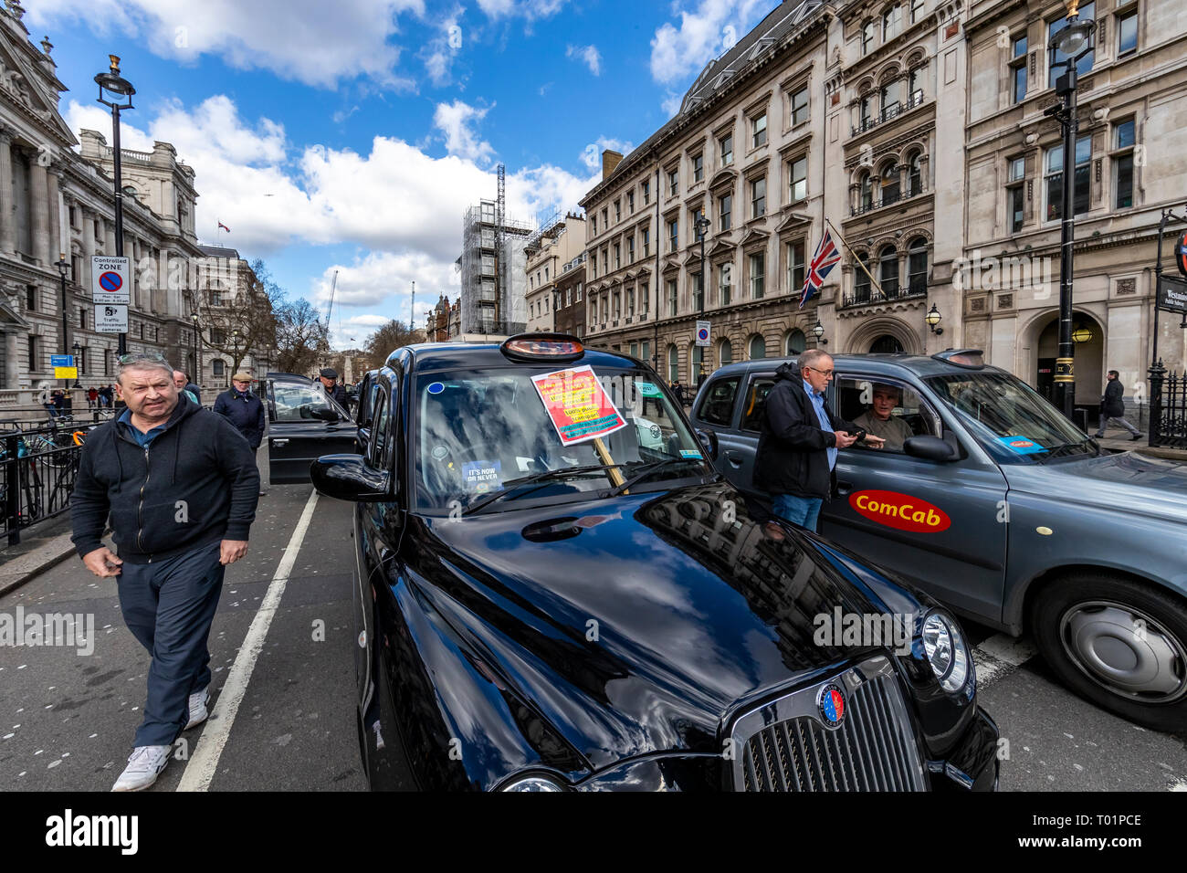 London Black cab taxi drivers strike. Black cabs blockade Parliament ...
