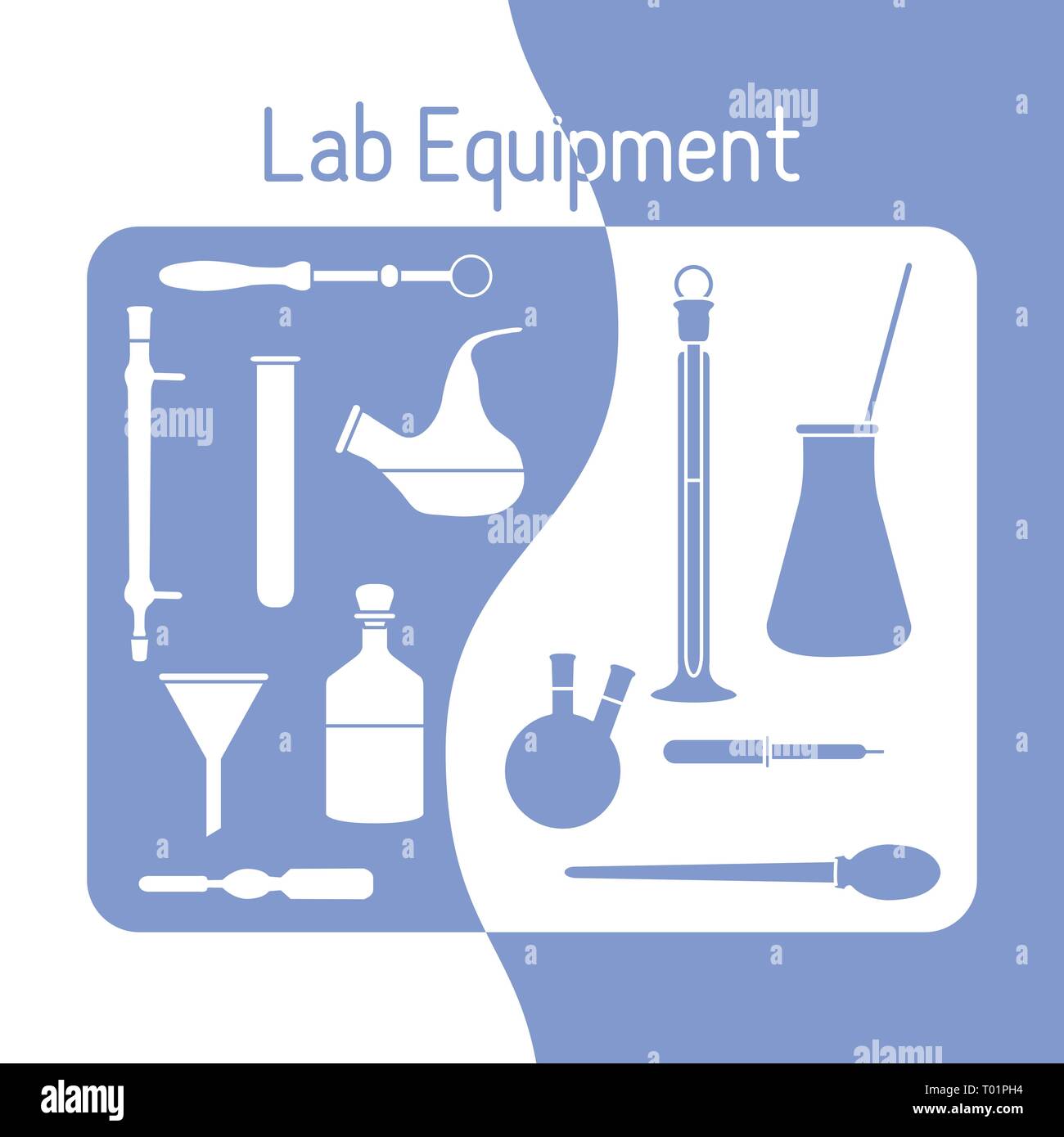 Vector science illustration with flasks, test tubes, funnel, tools ...