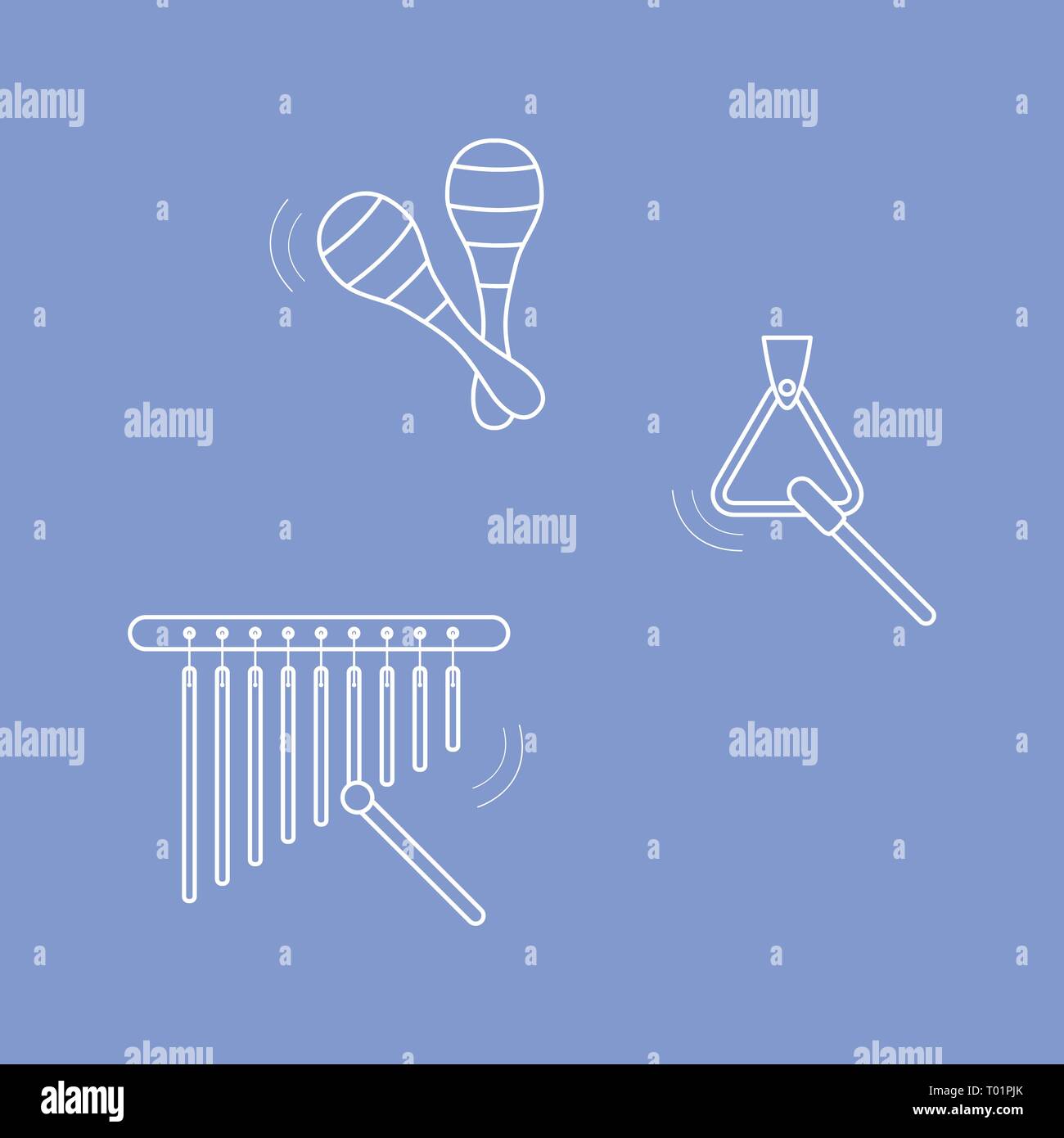 Vector illustration with maracas, bar chimes, triangle. Musical ...
