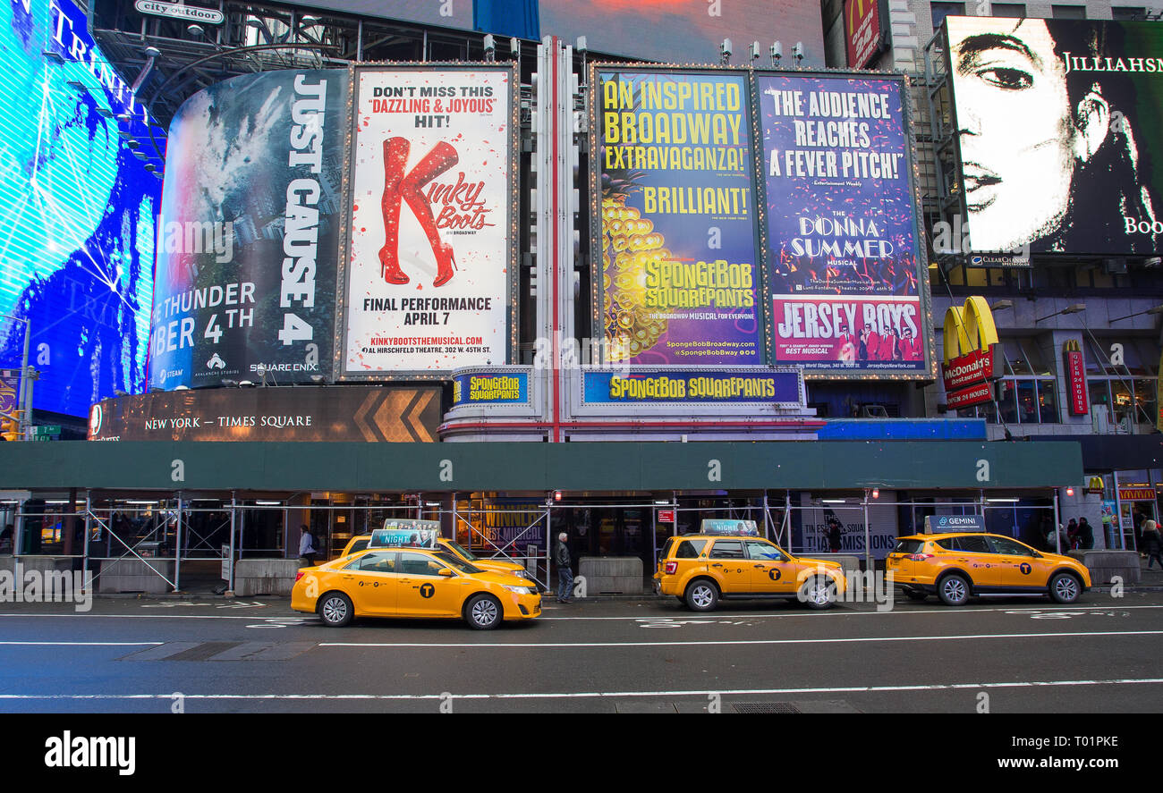 Billboards for musical shows in Times Square, New York City, NY, USA ...