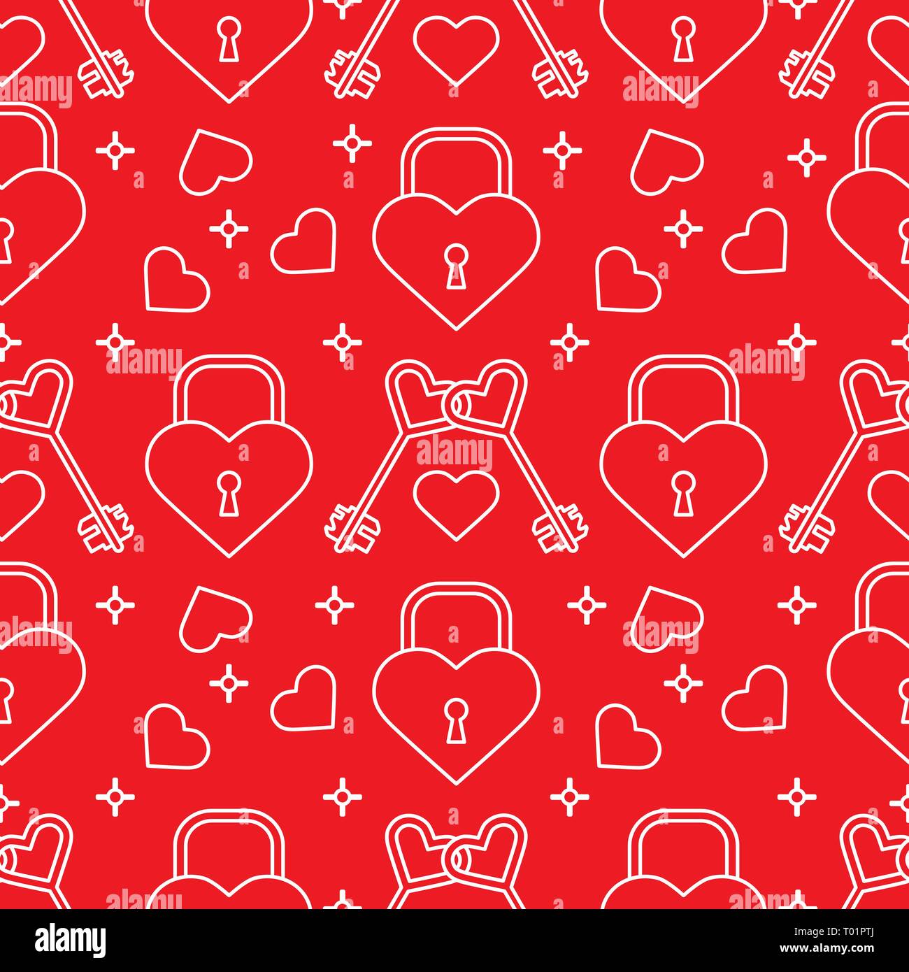 Seamless pattern with hearts, lock, keys in heart shape. Greeting card ...