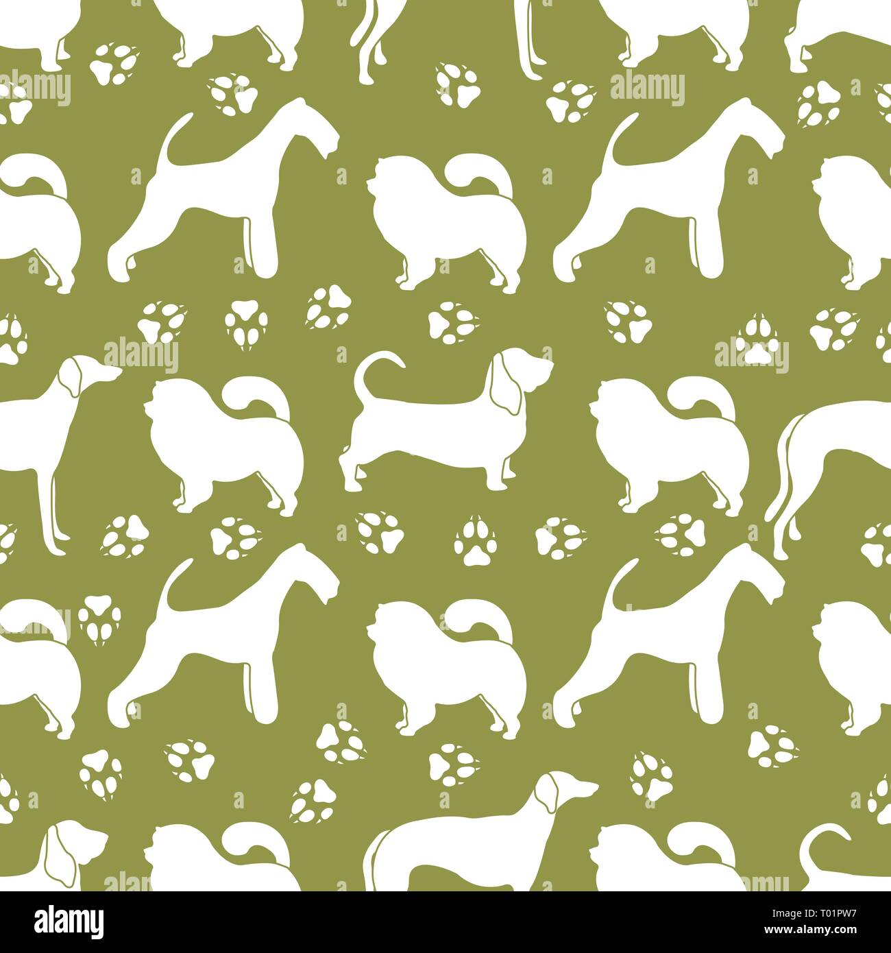 Seamless pattern with dogs of different breeds, dog tracks. Animal ...