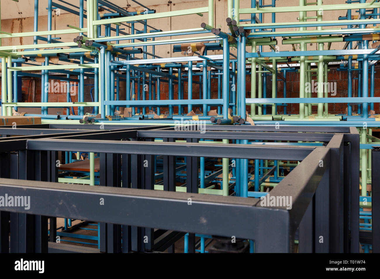 metal construction with pipes on stack, close up Stock Photo - Alamy