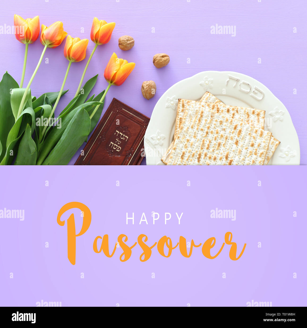 Pesah celebration concept (jewish Passover holiday). Traditional book ...