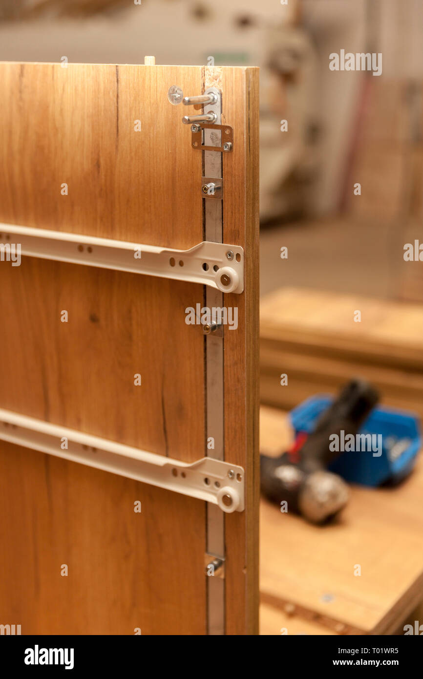 wooden materials in a carpenter's workshop, close up Stock Photo - Alamy