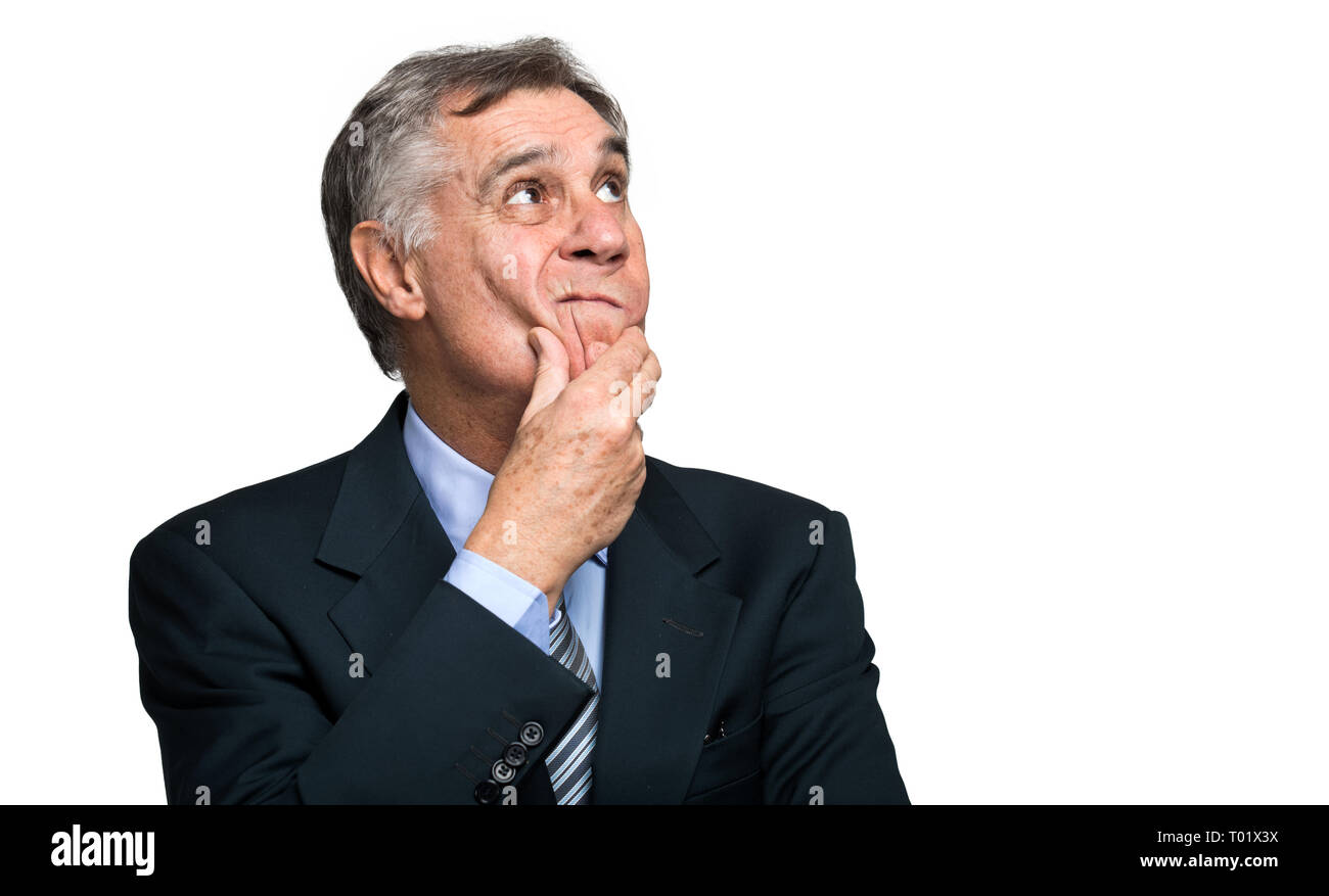 Skeptical businessman. Isolated on white background Stock Photo - Alamy