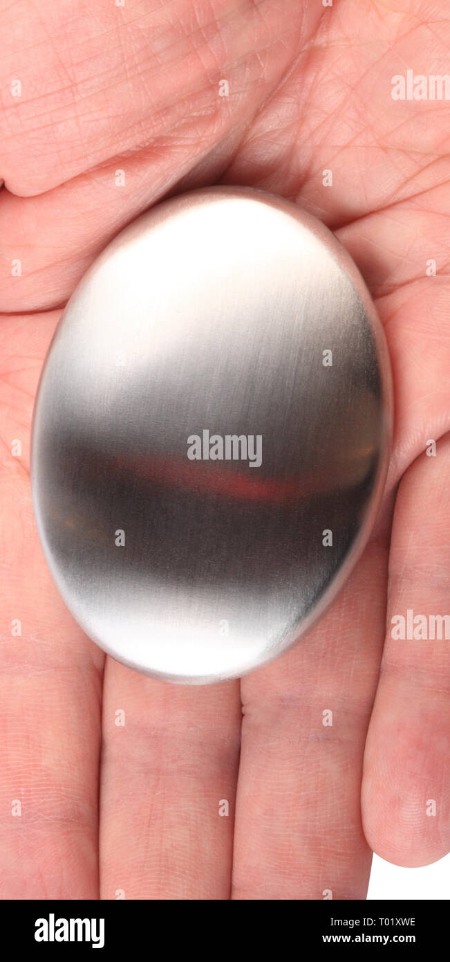 hand with Stainless Steel Soap isolated on white background Stock Photo ...