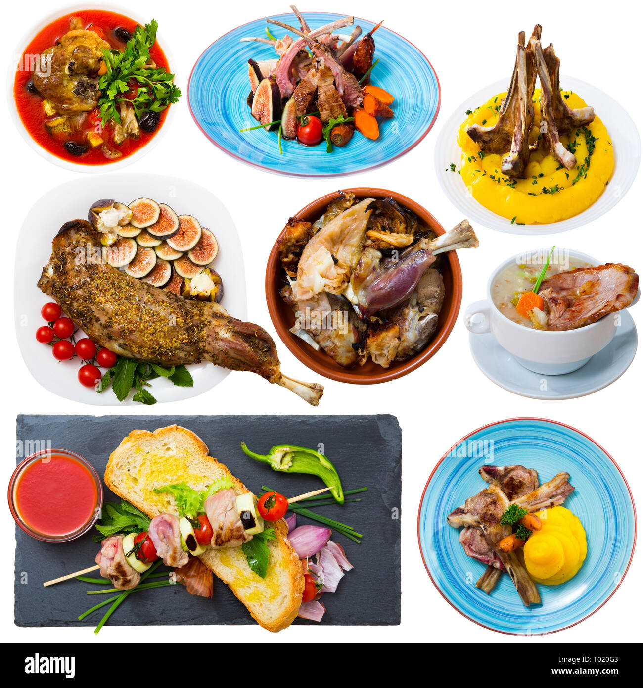 Set of assorted lamb dishes isolated on white Stock Photo - Alamy