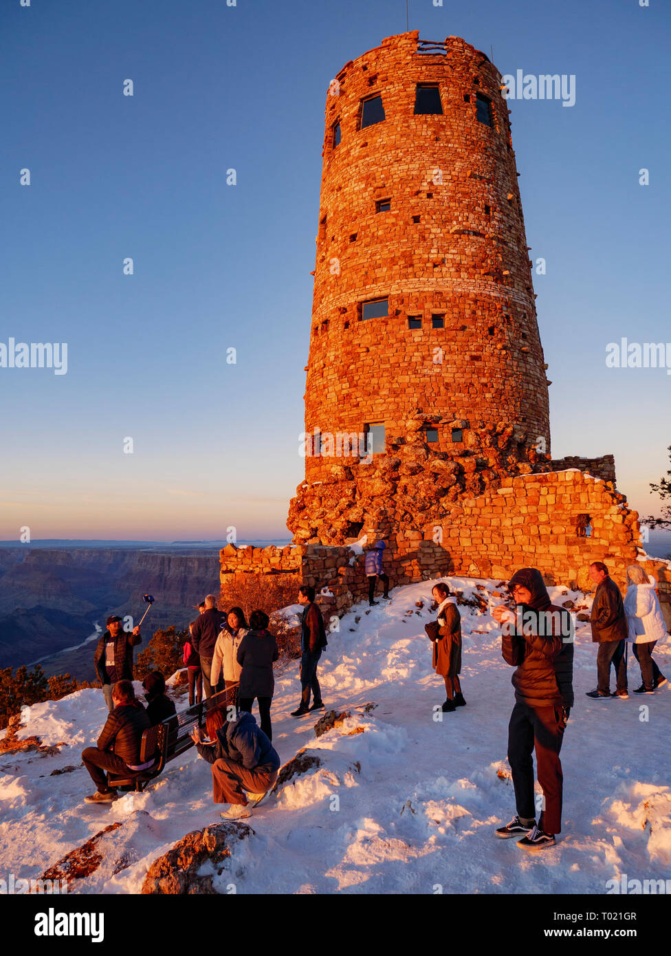 Tourists at Desert View Watchtower and overlook. Grand Canyon National ...