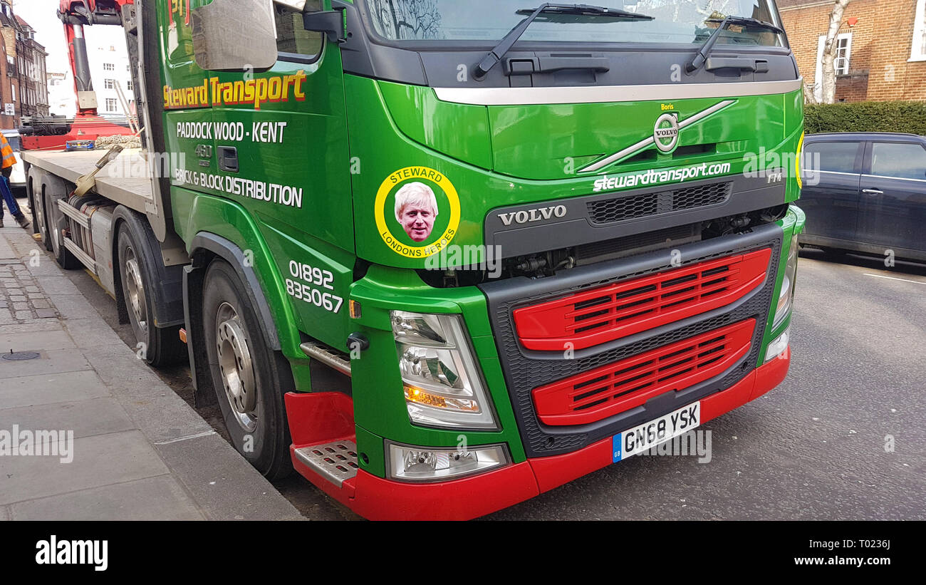 Truck Bearing Boris Johnson Stickers In Chelsea Featuring: Atmosphere ...
