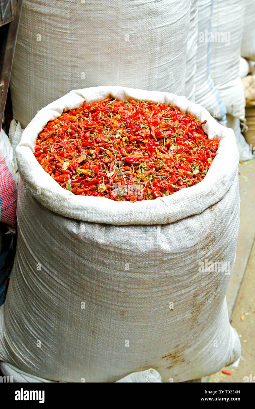 Big sack full of red hot chilly papers Stock Photo - Alamy