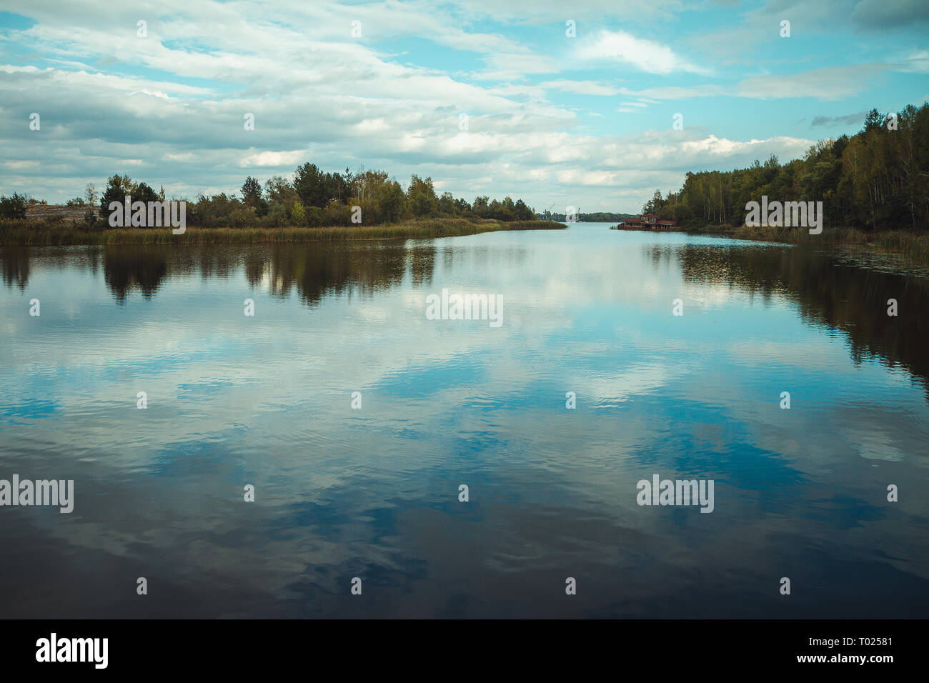 Abandoned river port in Chornobyl exclusion zone. Radioactive zone in ...