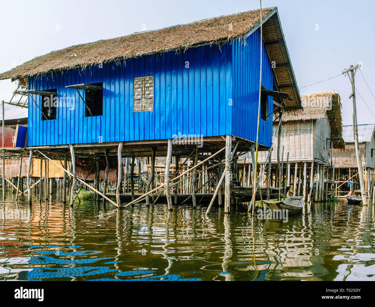 A blue floating house in Inle Lake, Myanmar Stock Photo - Alamy