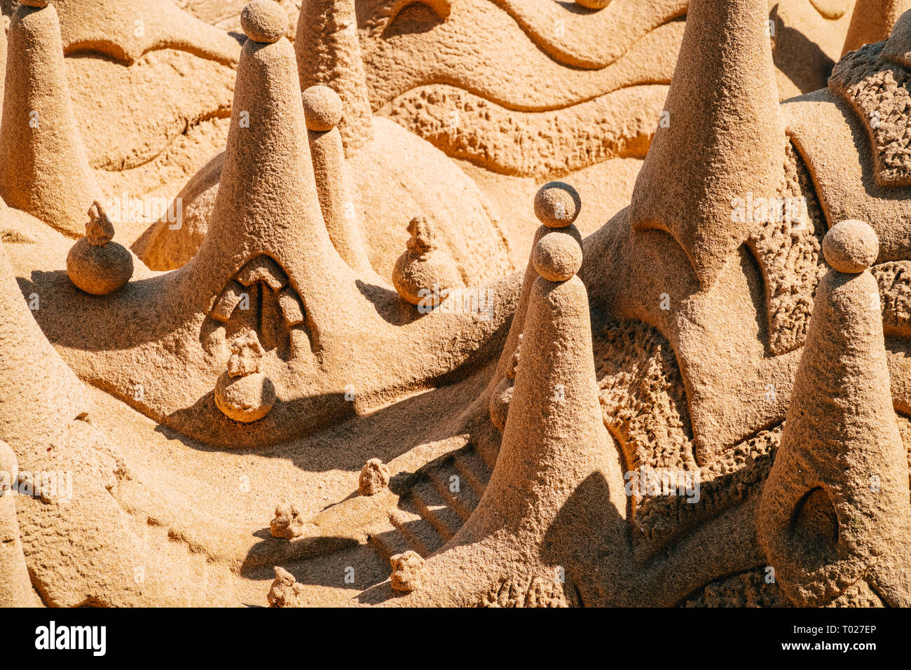 Small Sand Castle Built On Ocean Beach Stock Photo - Alamy