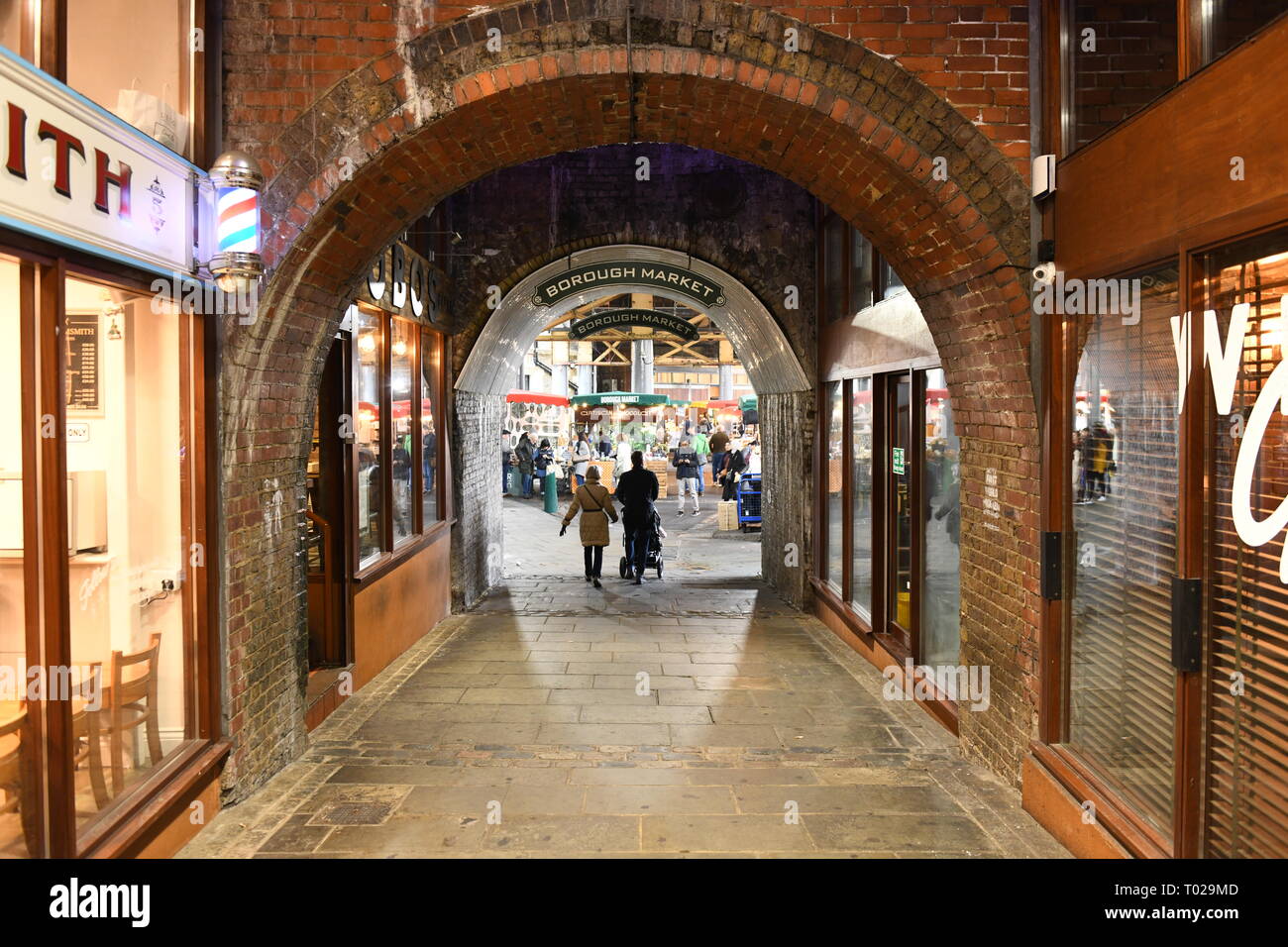 Borough Street Market Entrance, London, with people Stock Photo - Alamy