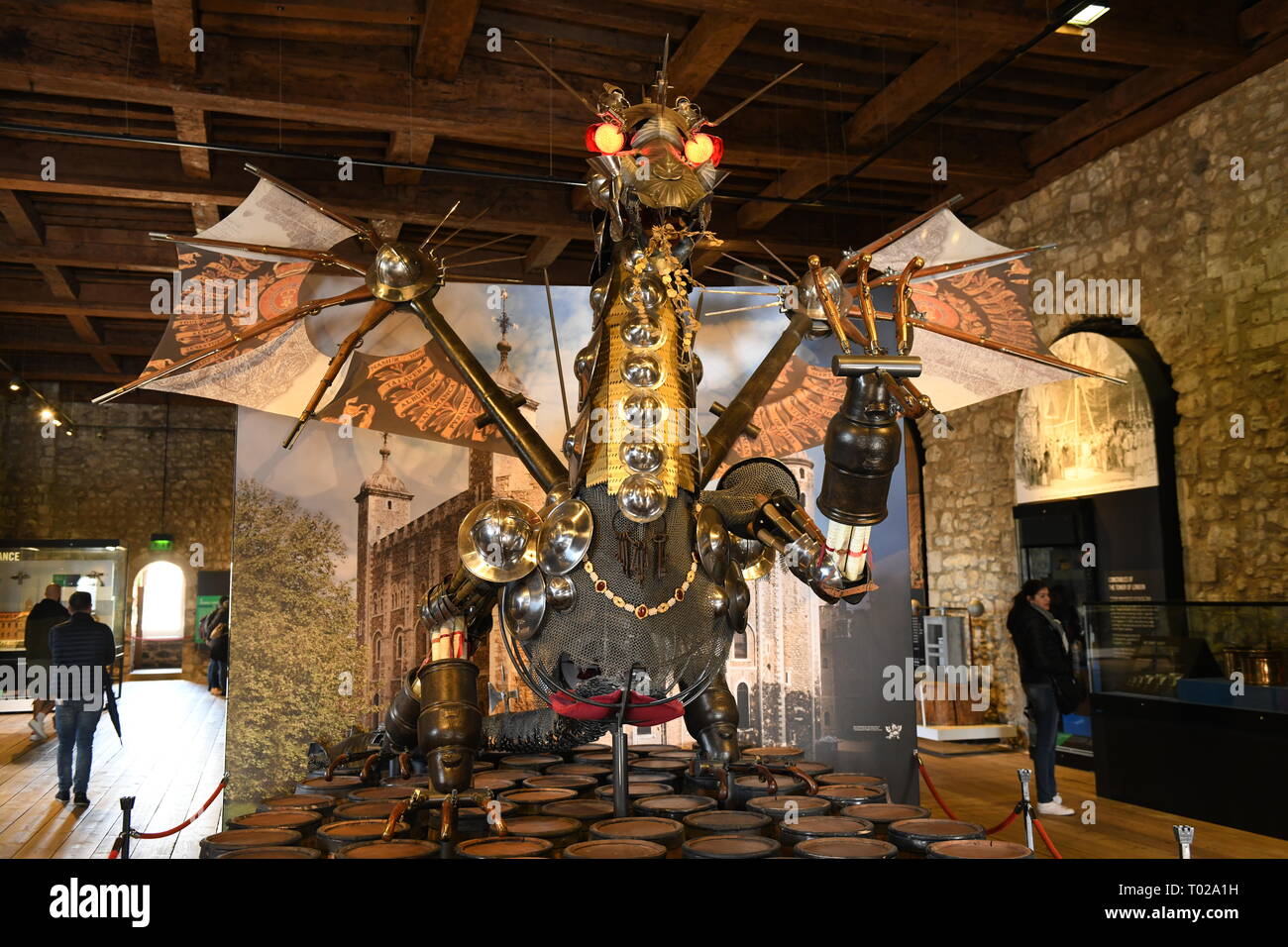 The Dragon, Tower of London, Sculpture, made from armour and weapons ...