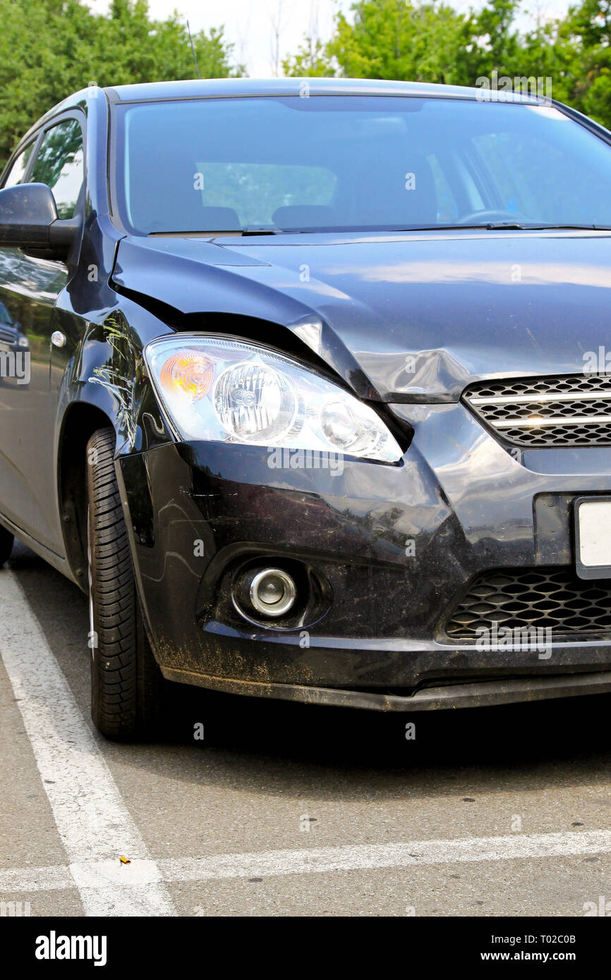 Bumper and hood damage at new car Stock Photo - Alamy