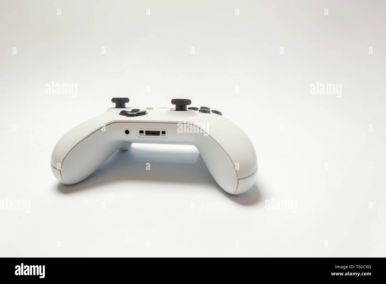 White joystick gamepad, game console isolated on white background ...