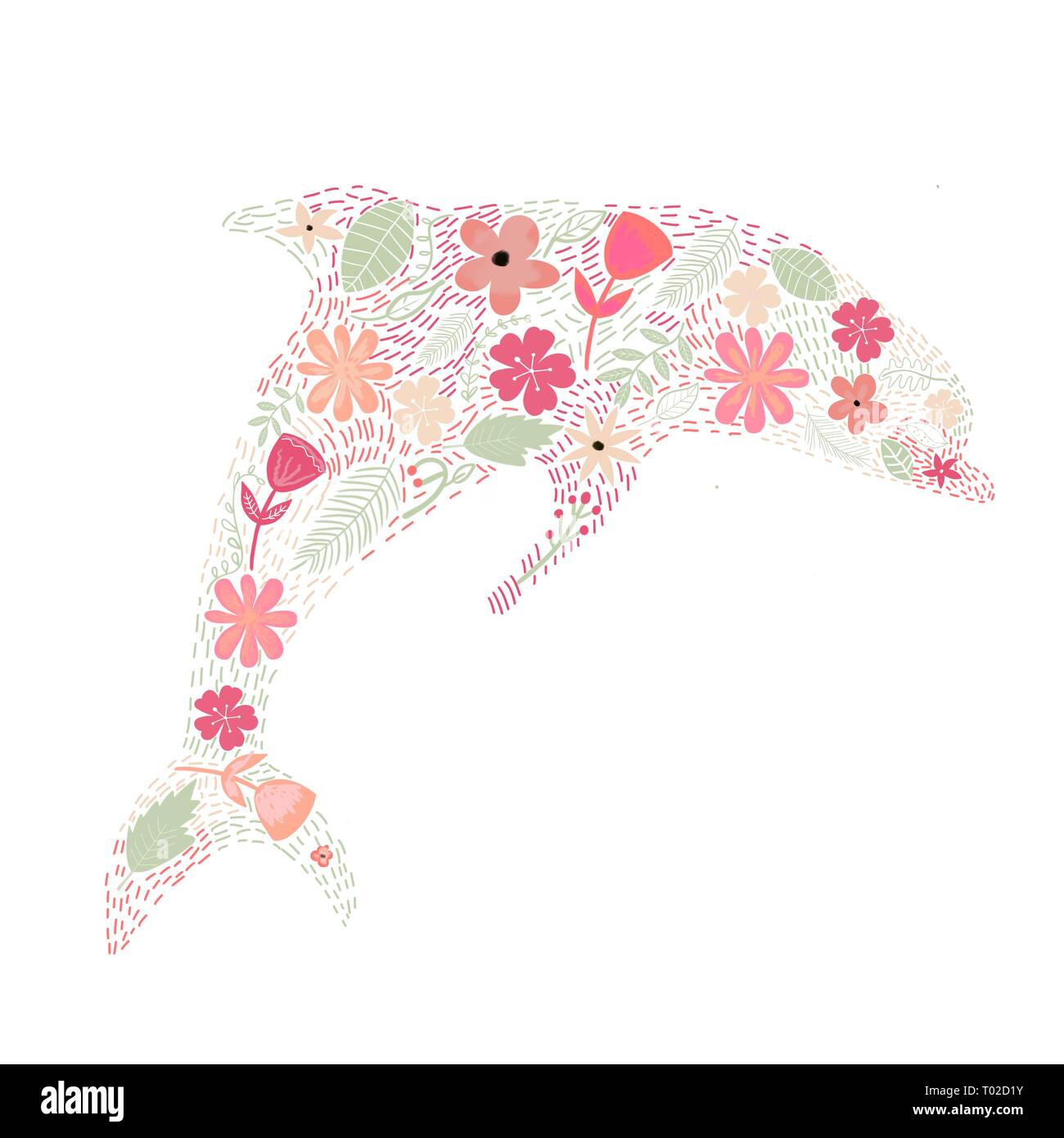 Hand drawn floral composition in the dolphin shape Stock Photo - Alamy