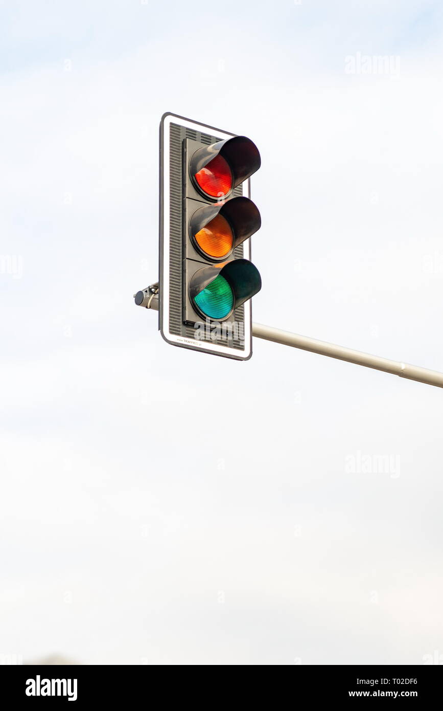 Traffic light against blue sky background with Clipping Path Stock ...