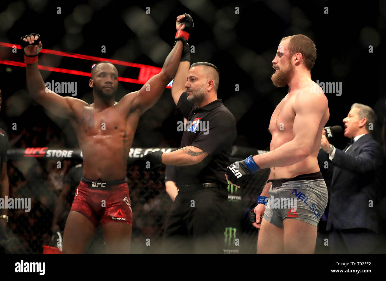 Leon Edwards (left) celebrates beating Gunnar Nelson in action during ...