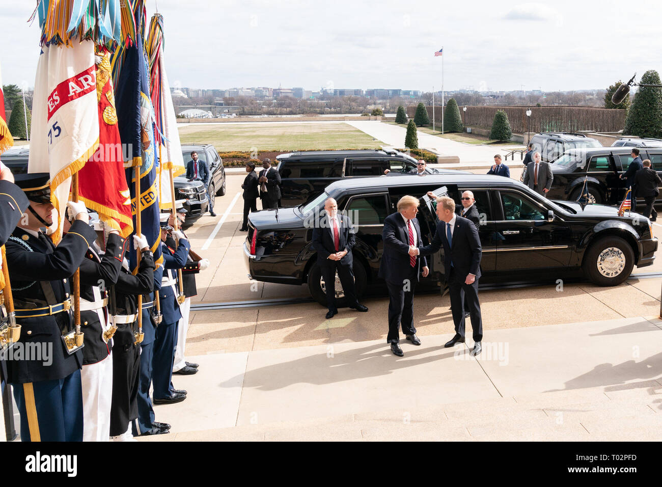 President Donald J. Trump is greeted at the Pentagon by Acting ...