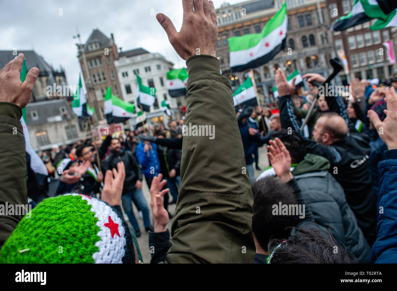 Amsterdam, Netherlands. 16th March 2019. A group of Syrian are seen ...