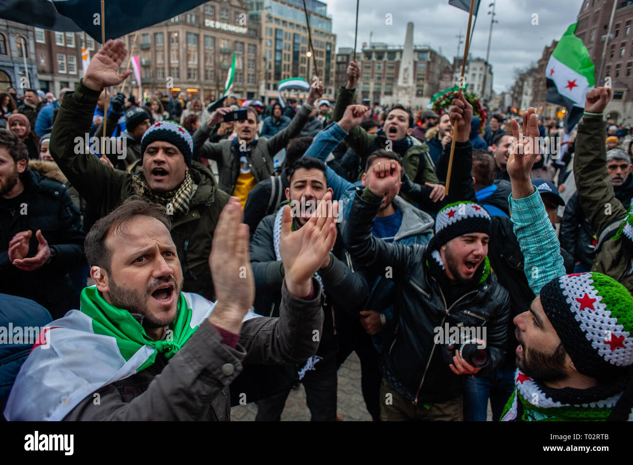 Amsterdam, Netherlands. 16th March 2019. A group of Syrian men are seen ...