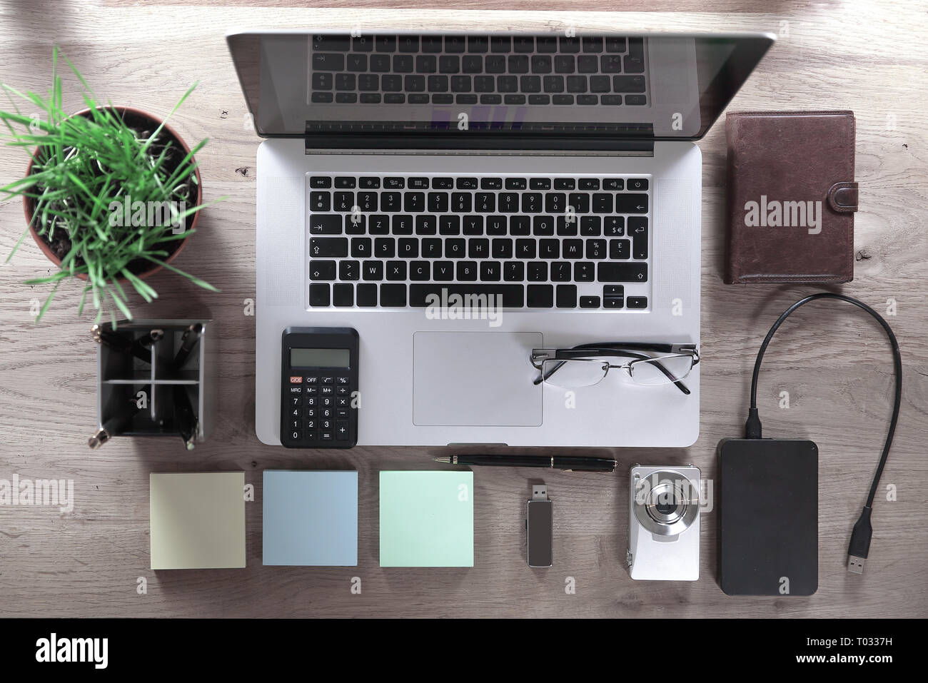 top view. business objects on the desktop Stock Photo - Alamy