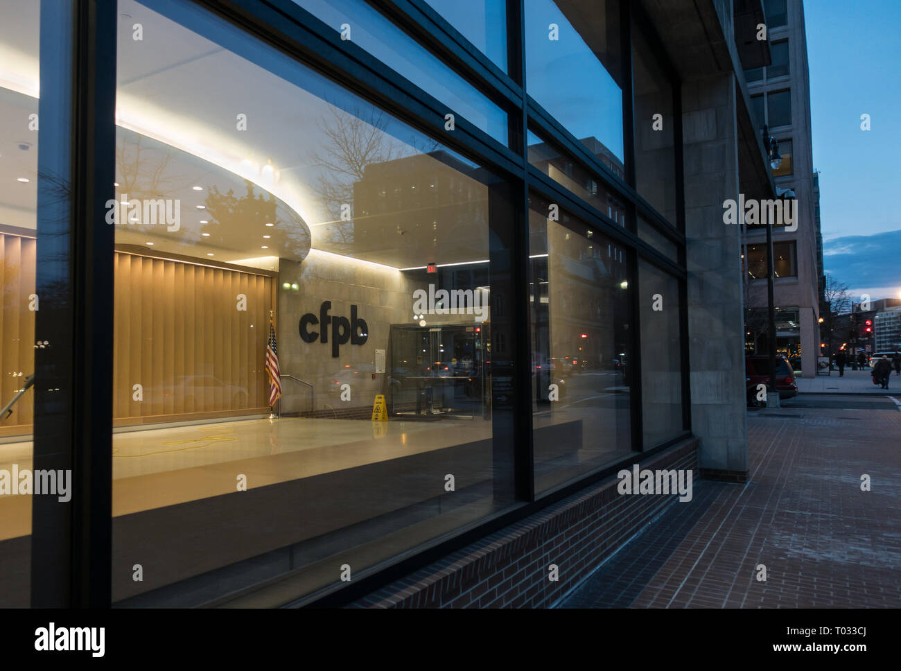 Consumer Financial Protection Bureau headquarters. CPFB sign through ...
