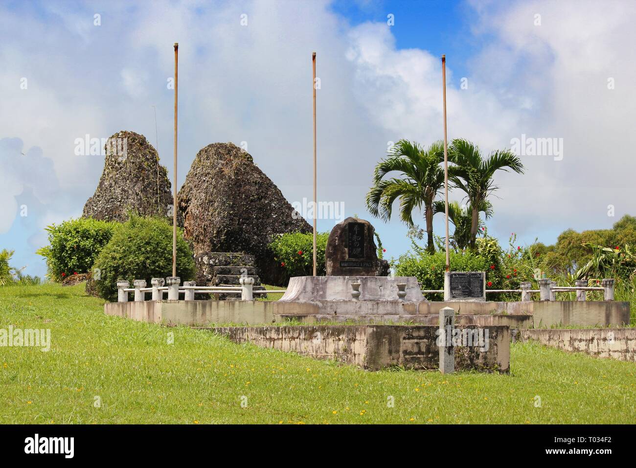 Wide shot of the Peace Memorials at the top of Mt Sabana, Rota Island’s ...