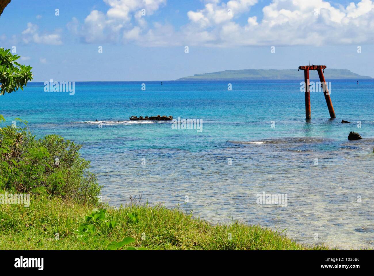 Beautiful seascape with an old relic from a shipwreck protruding in the ...
