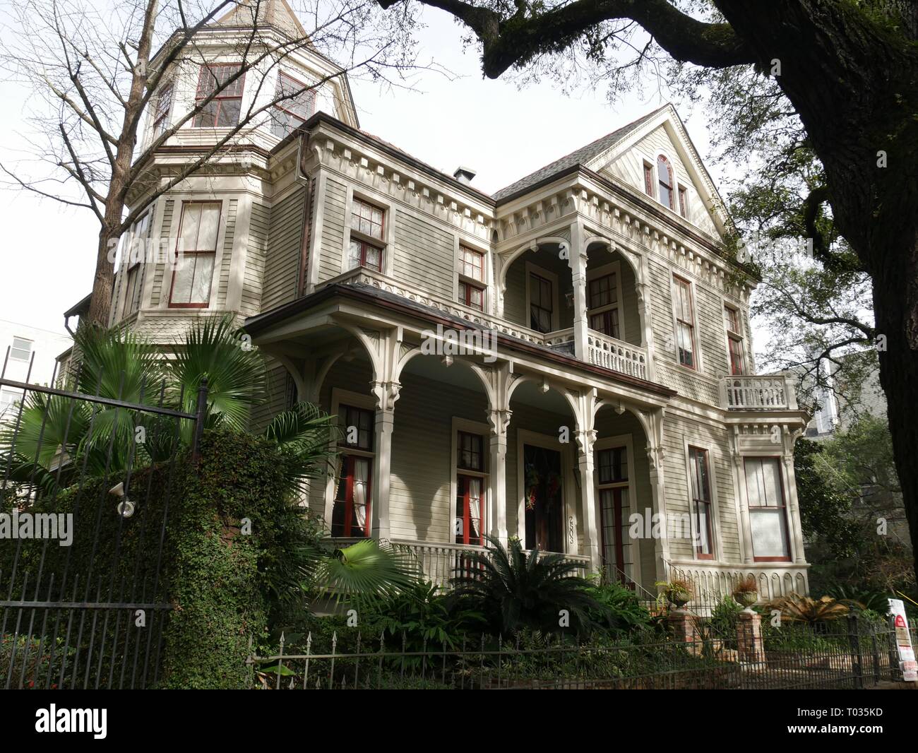 Close up shot of the turret of a colonial house along the historic ...