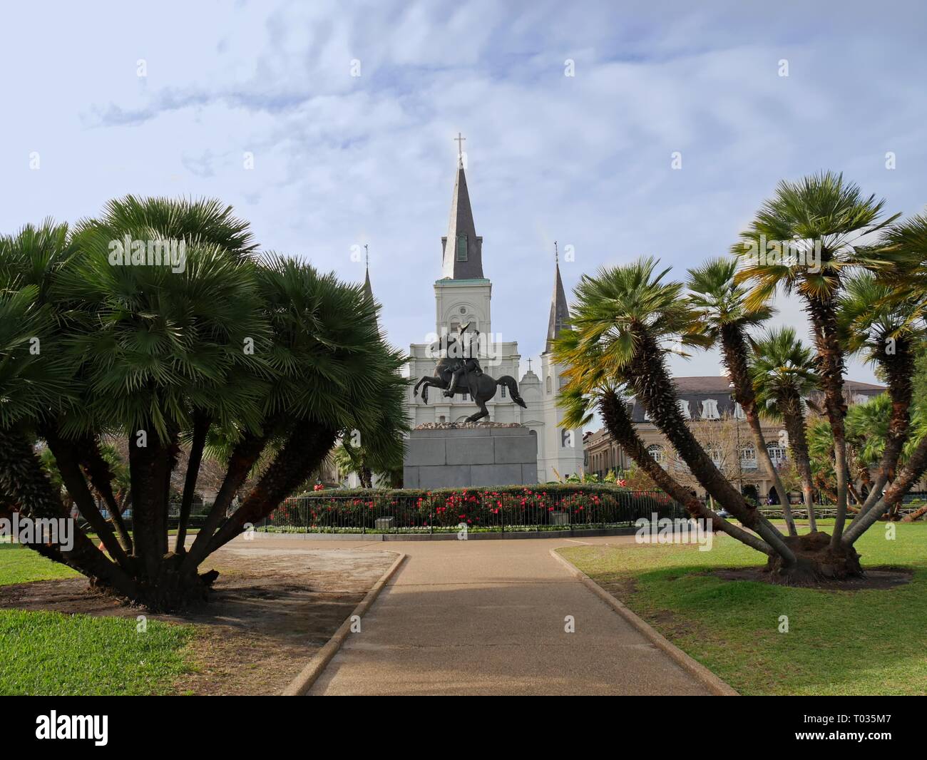 Jackson Square with the St Louis Cathedral and the monument of Andrew ...
