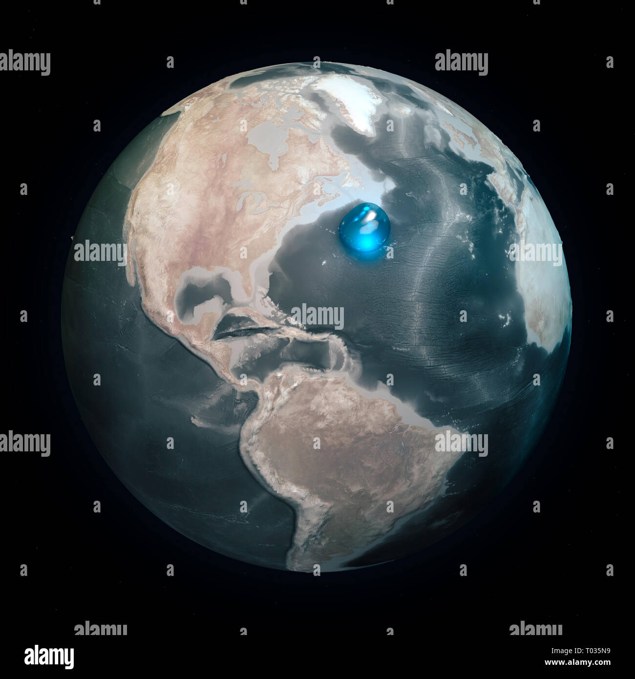 Map of the world without water. All the water on Earth in one place ...