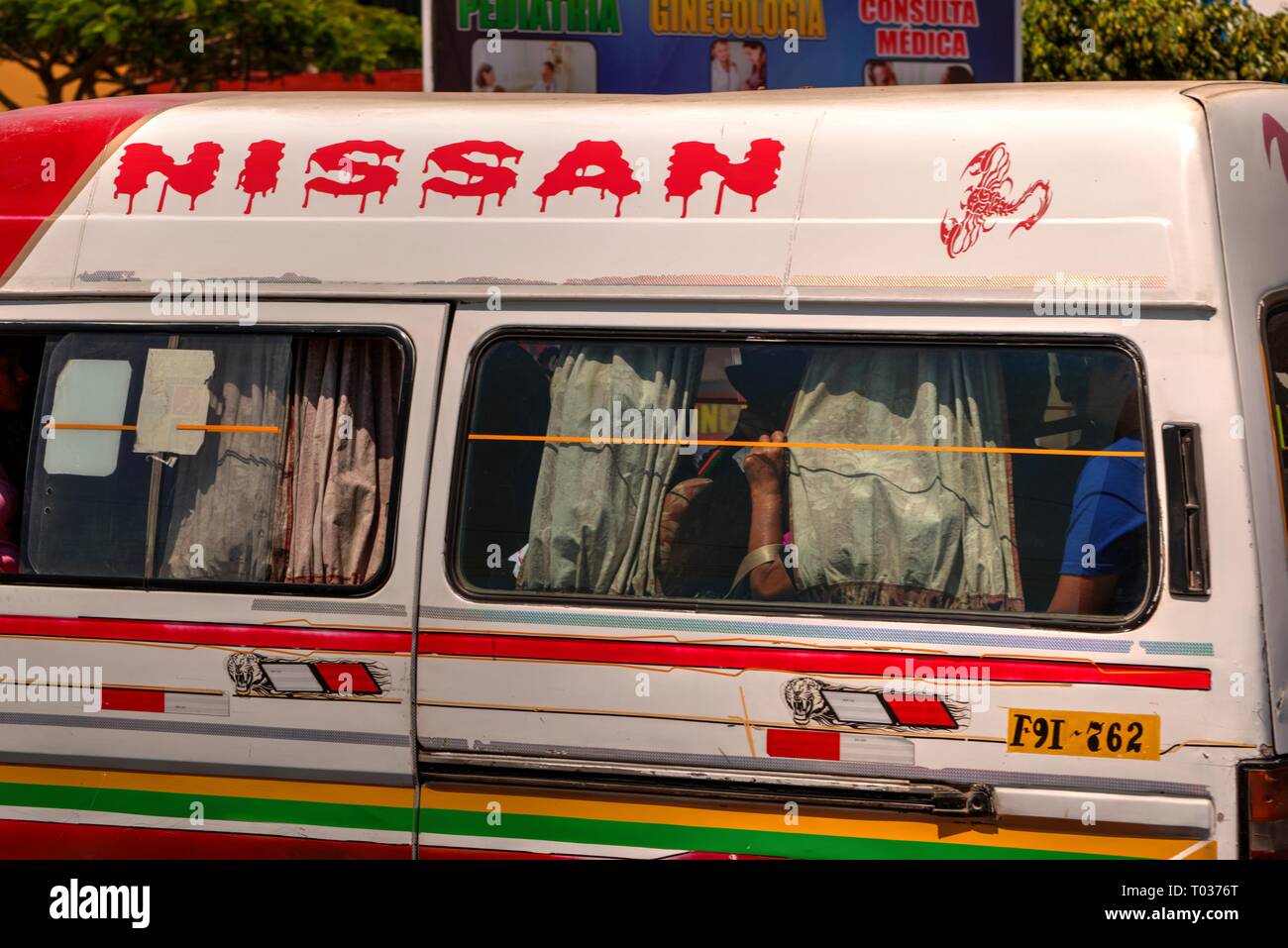 New Chimbote, Peru - April 18, 2018: Side view of bus ('combi') in New ...