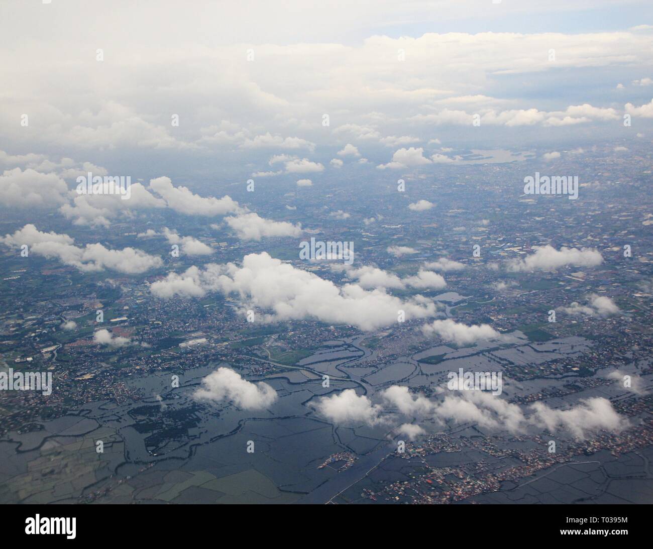 Aerial view of Luzon province in the Philippines, seen from the window ...