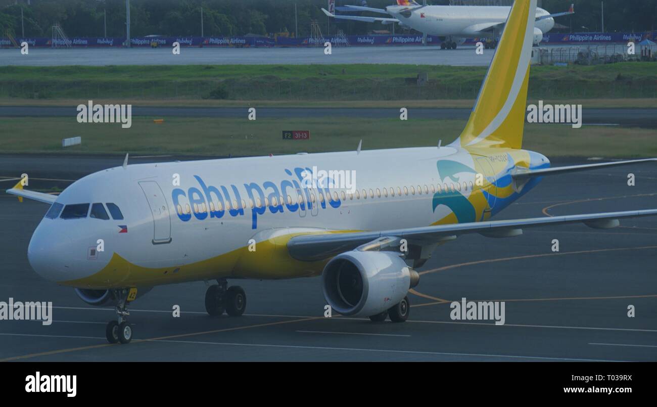 PASAY CITY, PHILIPPINES—MARCH 2016: A Cebu Pacific aircraft getting ...