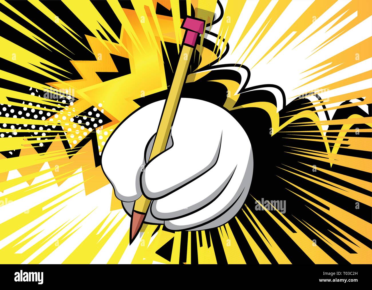 Vector cartoon hand writing with pencil. Illustrated sign on comic book ...