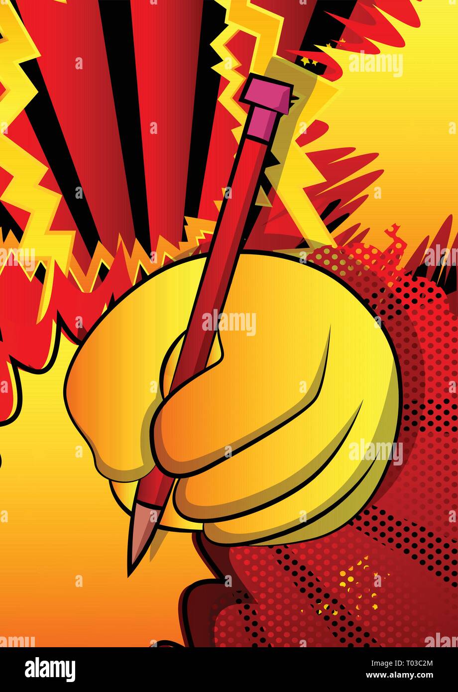 Vector cartoon hand writing with pencil. Illustrated sign on comic book ...