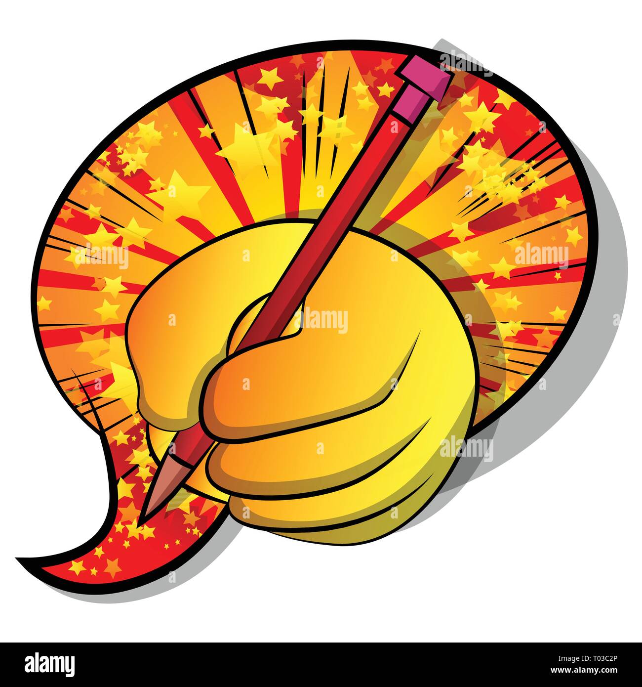 Vector cartoon hand writing with pencil. Illustrated sign on comic book ...