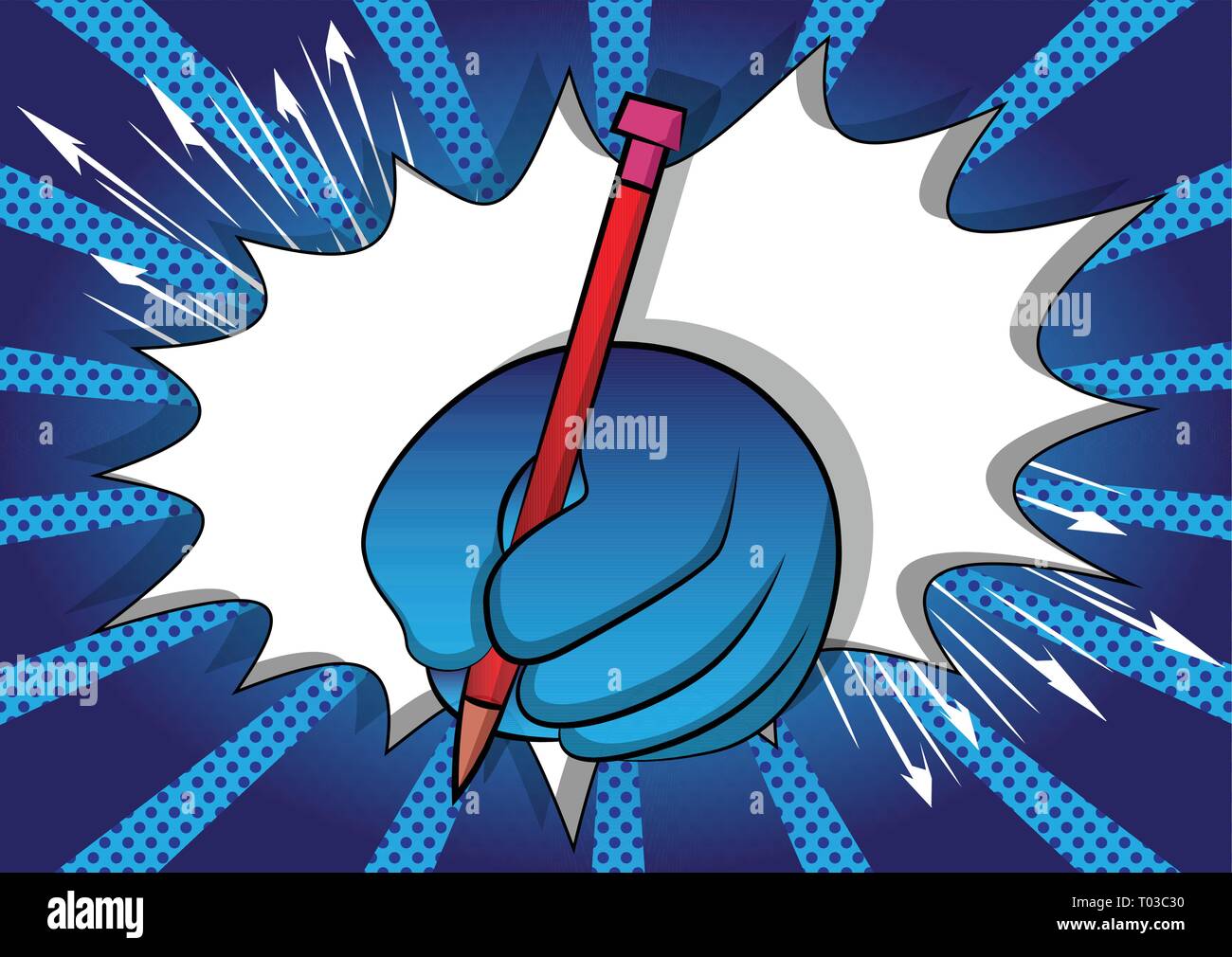 Vector cartoon hand writing with pencil. Illustrated sign on comic book ...