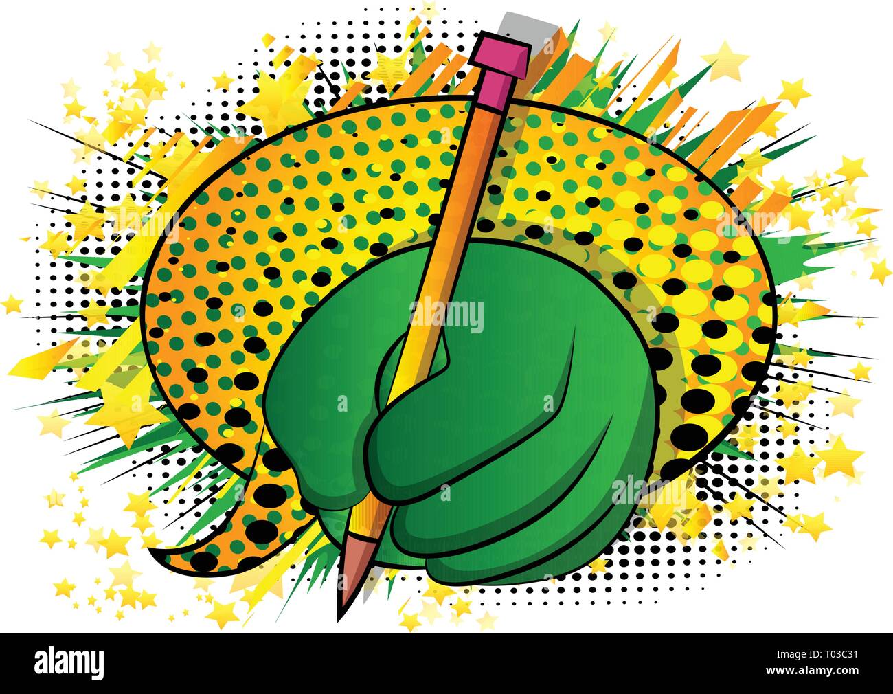 Vector cartoon hand writing with pencil. Illustrated sign on comic book ...