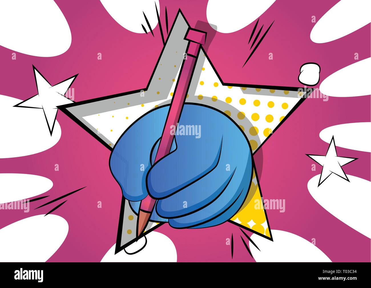 Vector cartoon hand writing with pencil. Illustrated sign on comic book ...