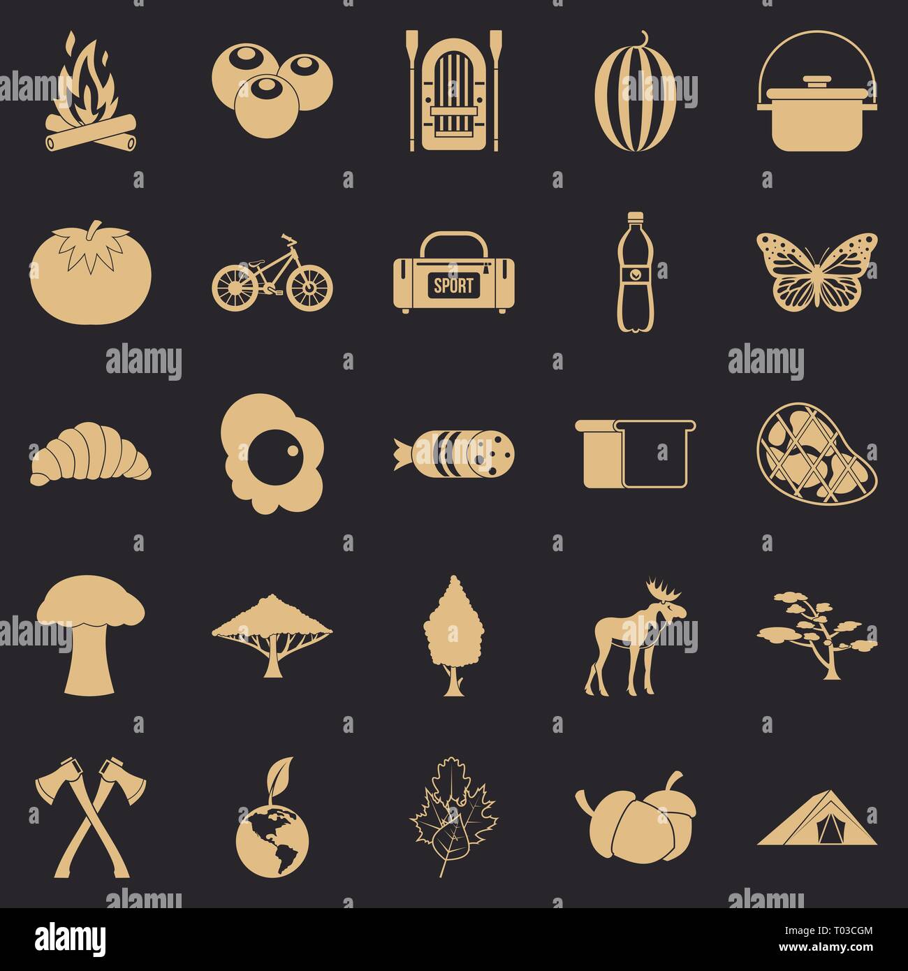 Hiking in the wilderness icons set, simple style Stock Vector Image ...