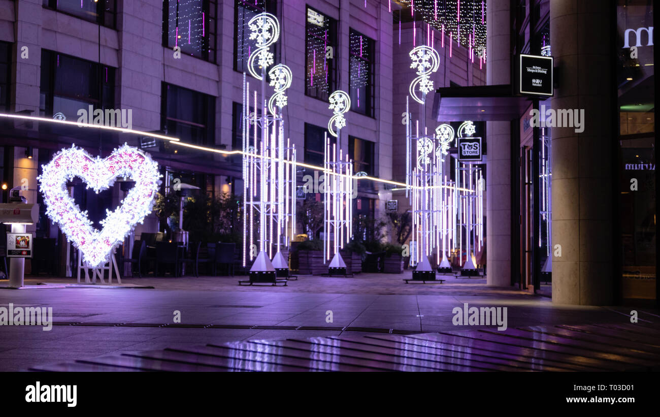 TOKYO, JAPAN - FEBRUARY 7, 2019- Lights of trendy bar area in Akasaka ...