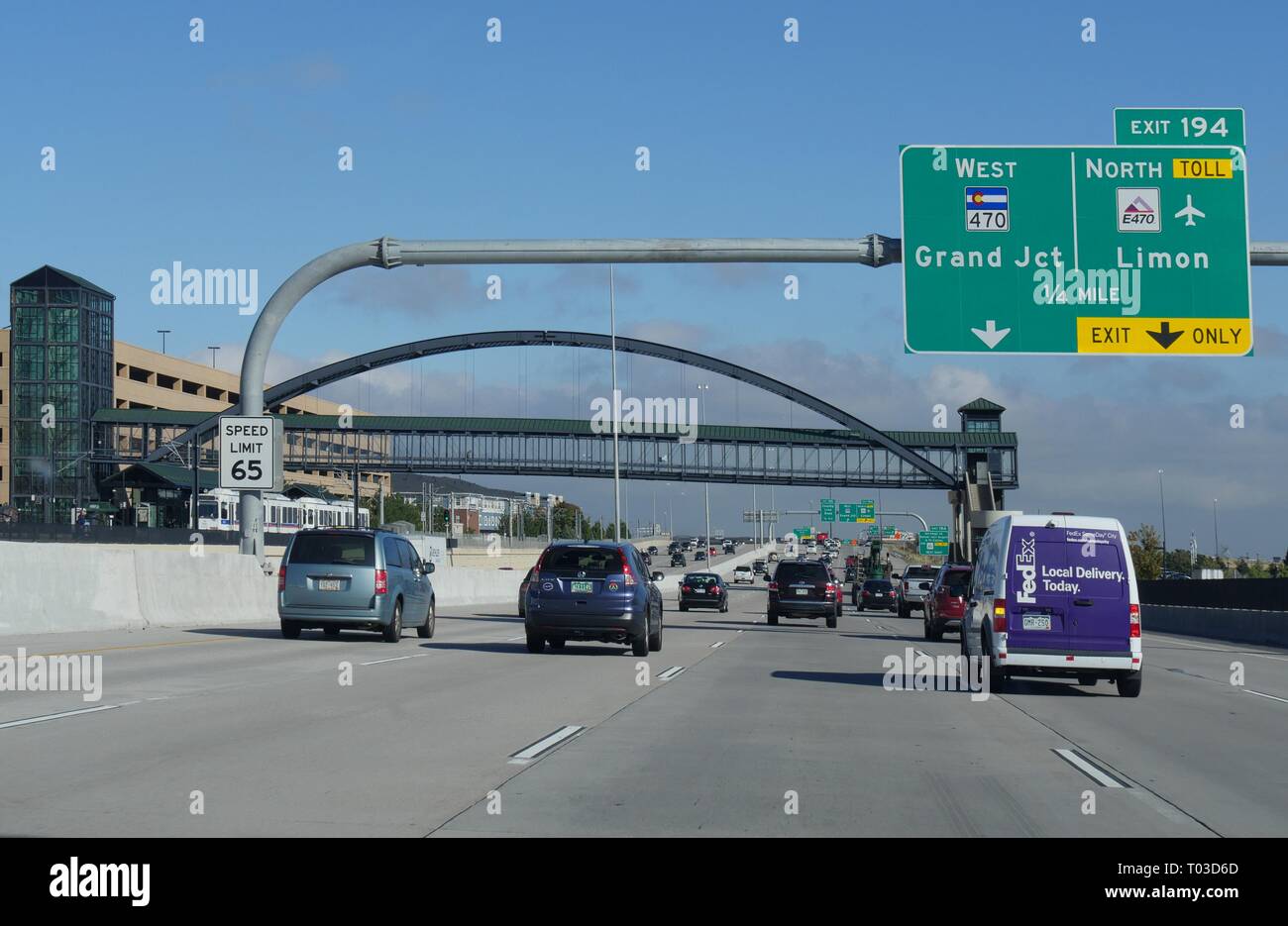 DENVER, COLORADO—OCTOBER 2017: Cars traveling in the highway with ...