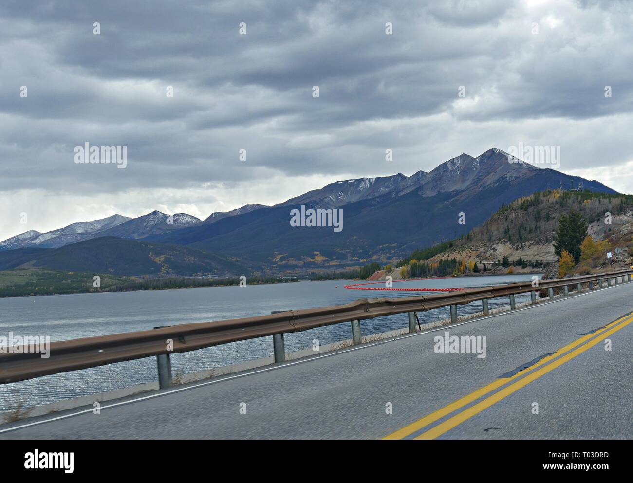 Panoramic view Dillon Reservoir, also known as Dillon Lake with snow ...